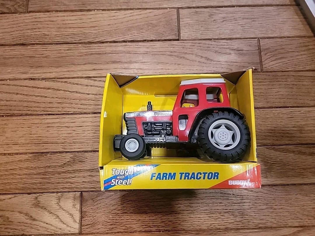 New! 1989 Buddy L Red Farm Tractor Plastic & Steel Nib Old Store Stock ...