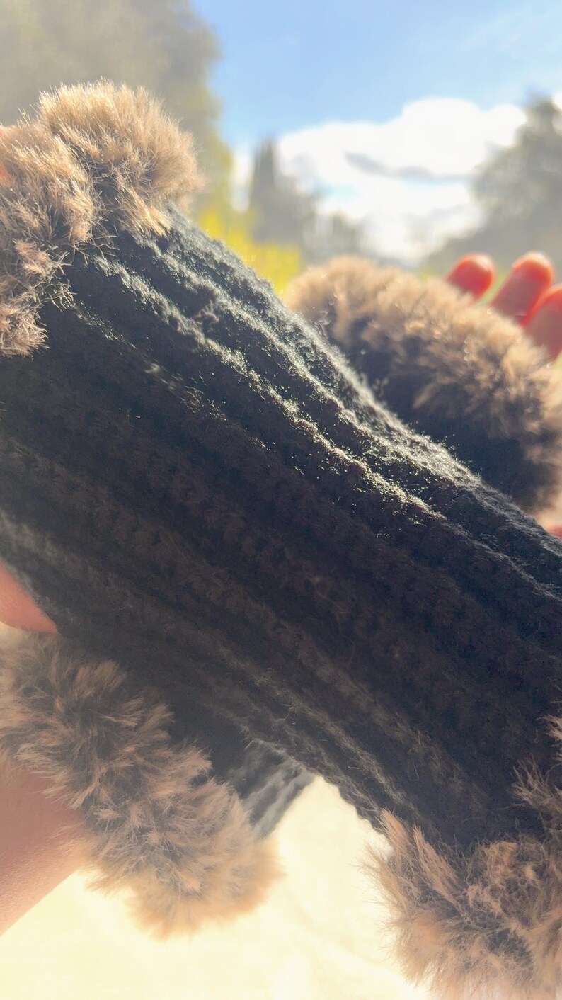 Black Fingerless Handwarmers With Fur - Etsy