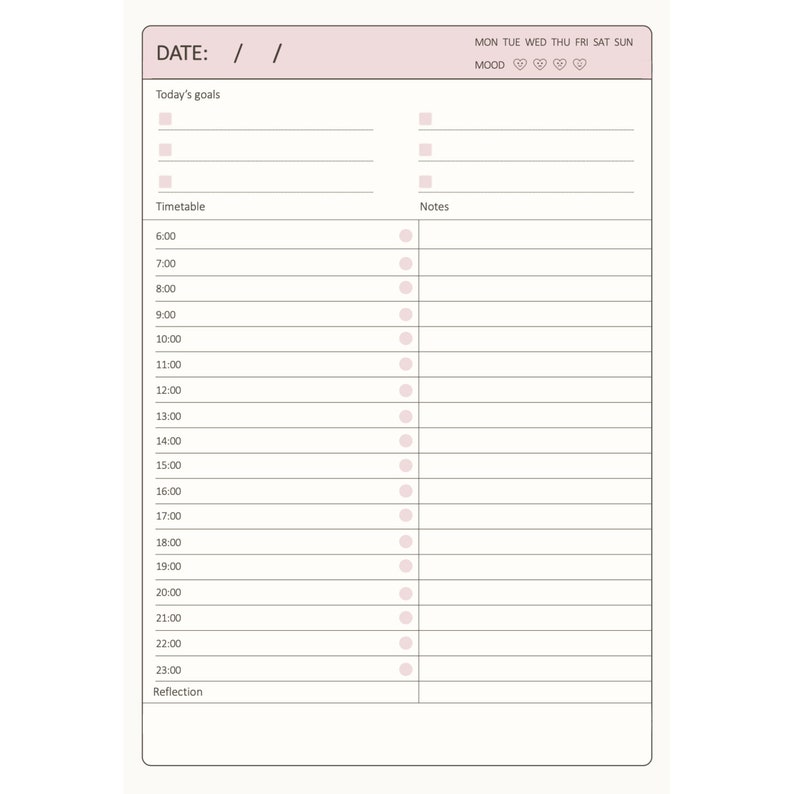 Daily Hourly Planner, Instant Download, Pink Digital Planner, Undated ...