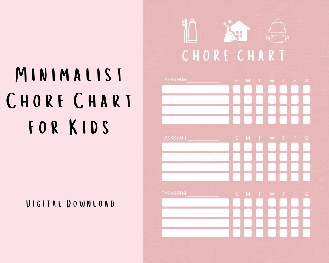 Minimalist Chore Chart for Kids Printable Kids Weekly Chores - Etsy