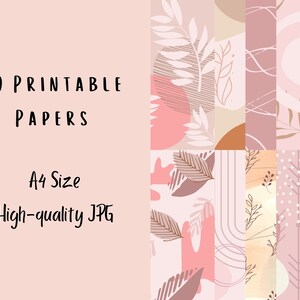 Boho Abstract Digital Paper Pink, 10 A4 Papers, Neutral Scrapbook Paper ...