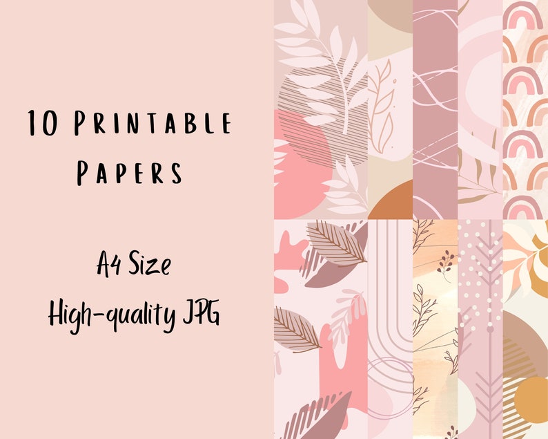 Boho Abstract Digital Paper Pink, 10 A4 Papers, Neutral Scrapbook Paper ...