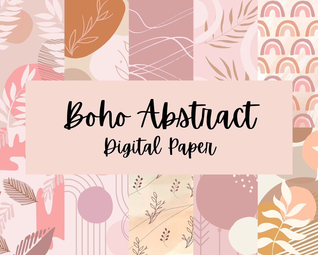 Boho Abstract Digital Paper Pink, 10 A4 Papers, Neutral Scrapbook Paper ...