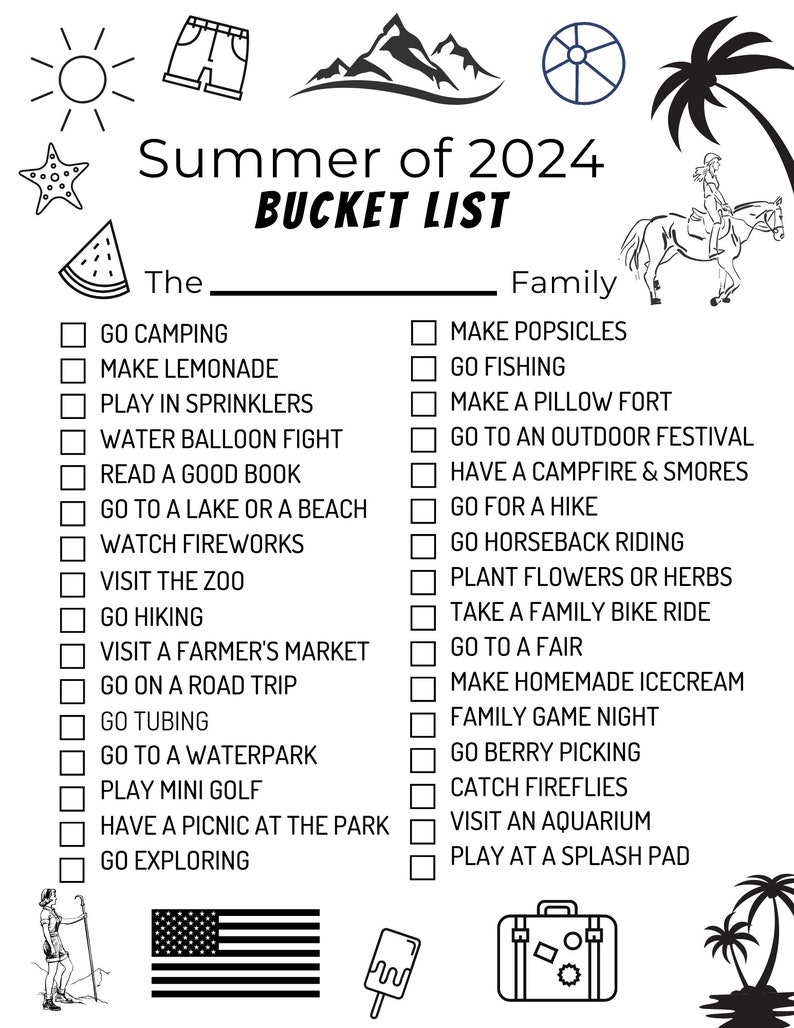 Summer Bucket List Printable/coloring Sheet/instant Download/summer Fun ...