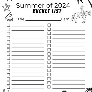 Summer Bucket List Printable/coloring Sheet/instant Download/summer Fun ...