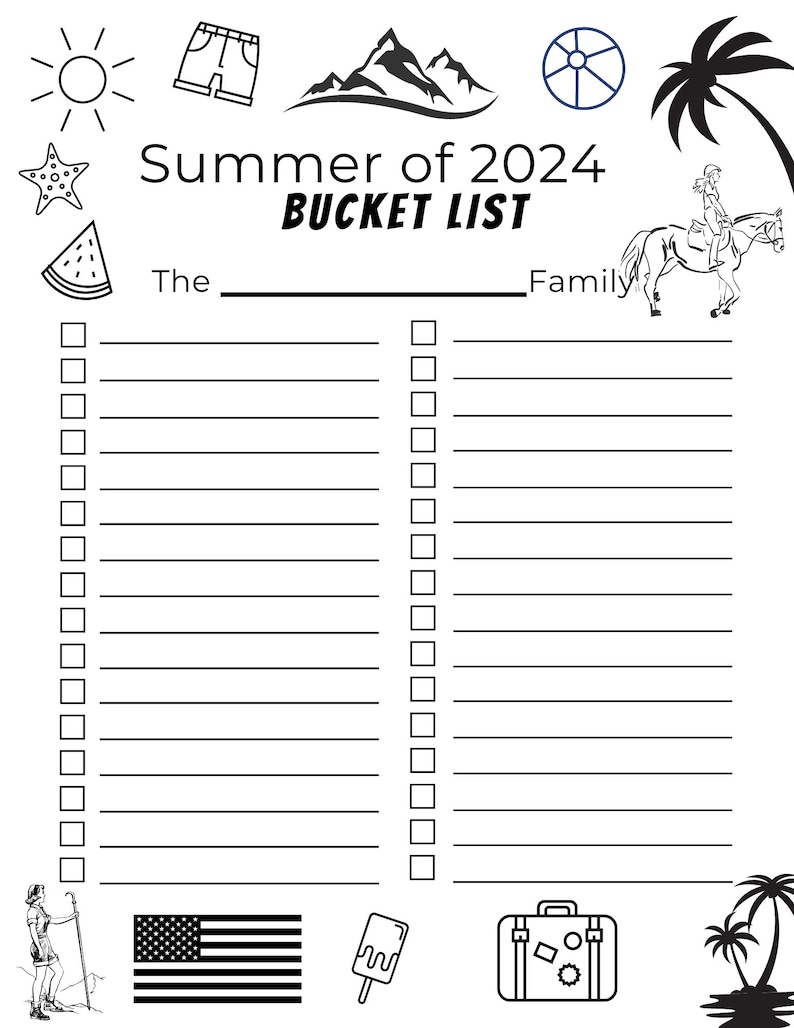 Summer Bucket List Printable/coloring Sheet/instant Download/summer Fun ...