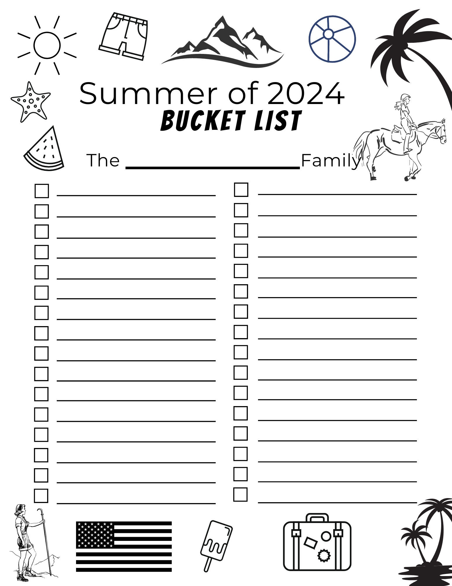 Summer Bucket List Printable/coloring Sheet/instant Download/summer Fun ...