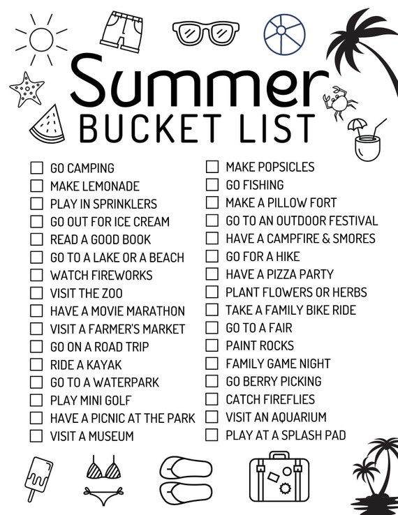 Summer Bucket List Printable/coloring Sheet/instant - Etsy