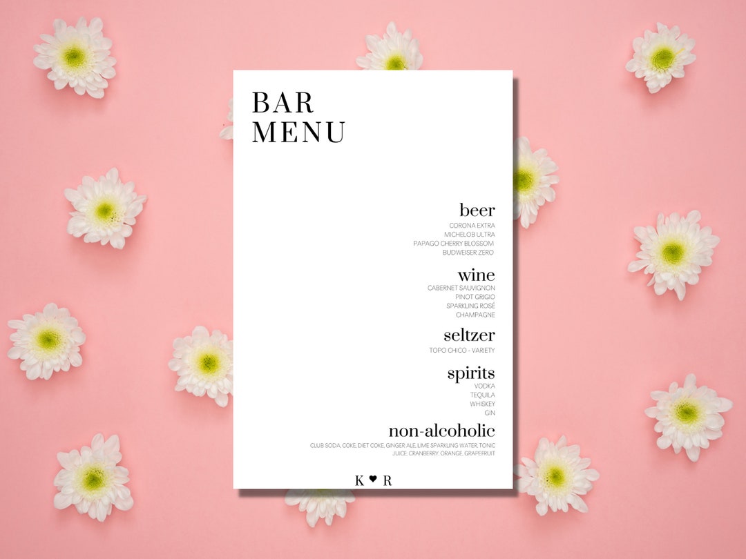 Large Bar Menu Template 24 X 36 Simple Wedding Template - Etsy