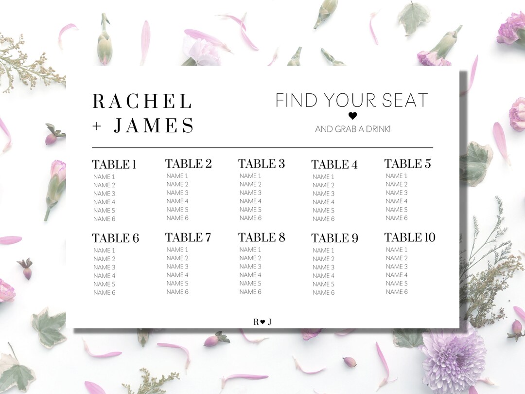 Large Seating Chart by Table Large 36x24 Instant Download Modern Table ...