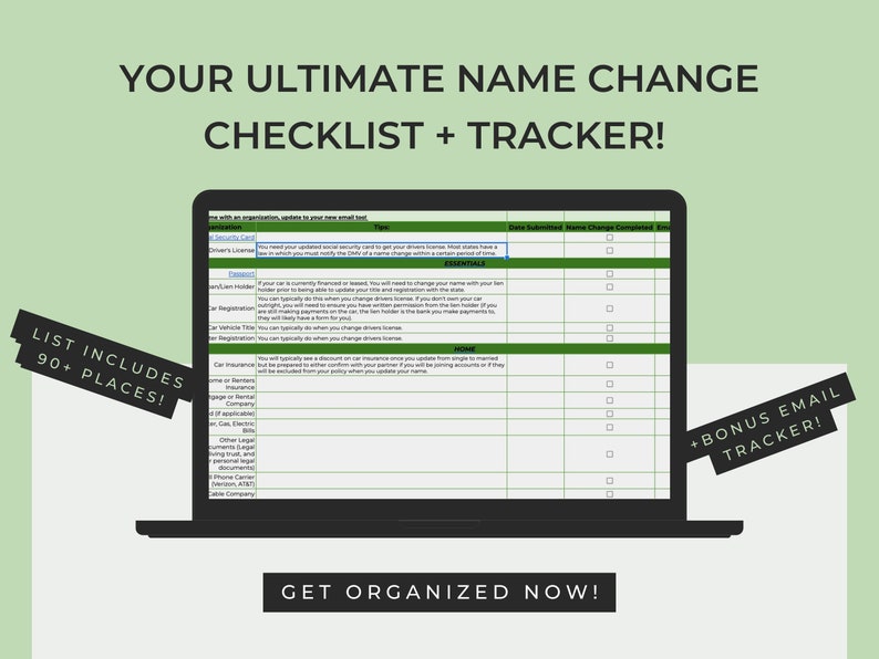 Newlywed Name Change Checklist: 90+ Places Tracker (digital Download ...