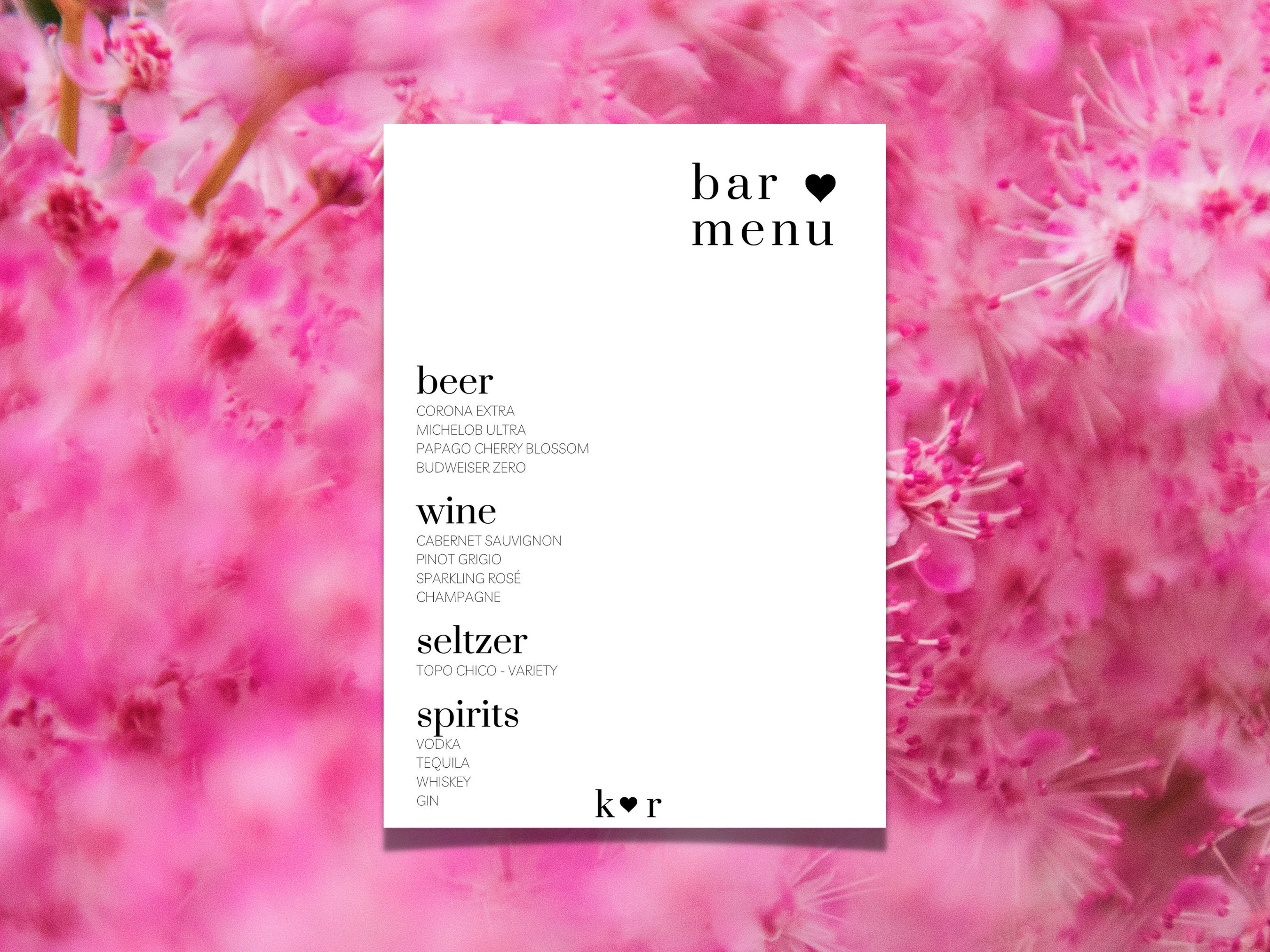 Small Bar Menu Template 5 X 7 Simple Wedding Template - Etsy