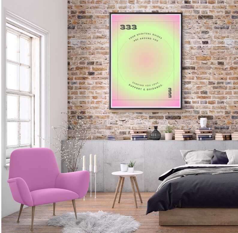 333 Print, Angel Numbers Poster, Gradient Wall Art, Spiritual Print ...