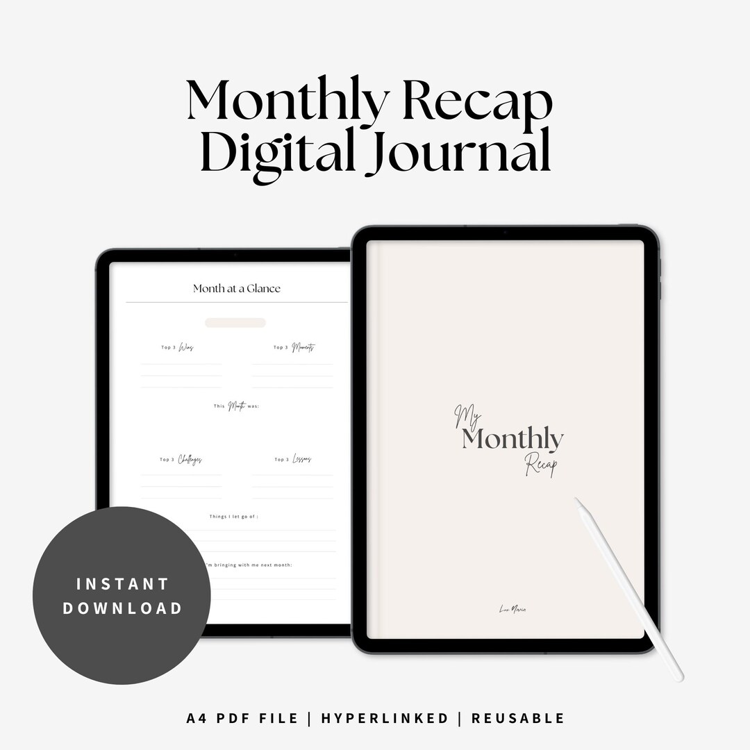 Monthly Recap Digital Journal | Month in Review PDF | Monthly ...