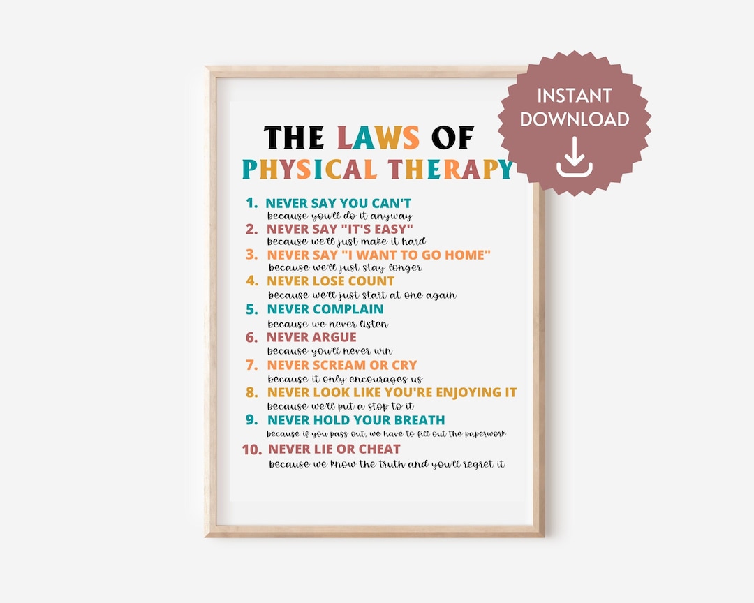 Laws of Physical Therapy Poster, Physical Therapy Room Decor, Physical ...