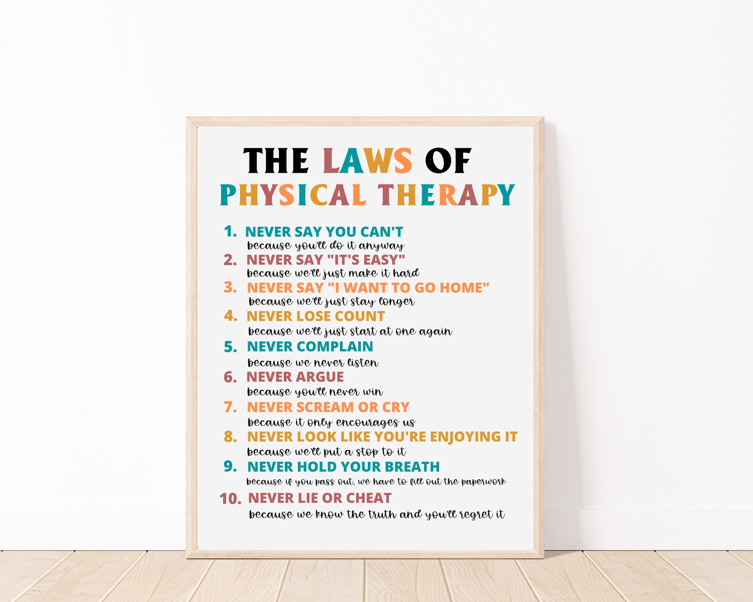 Laws of Physical Therapy Poster, Physical Therapy Room Decor, Physical ...