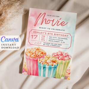 Movie Night Invite | Popcorn Party Invite | Family Movie Night ...