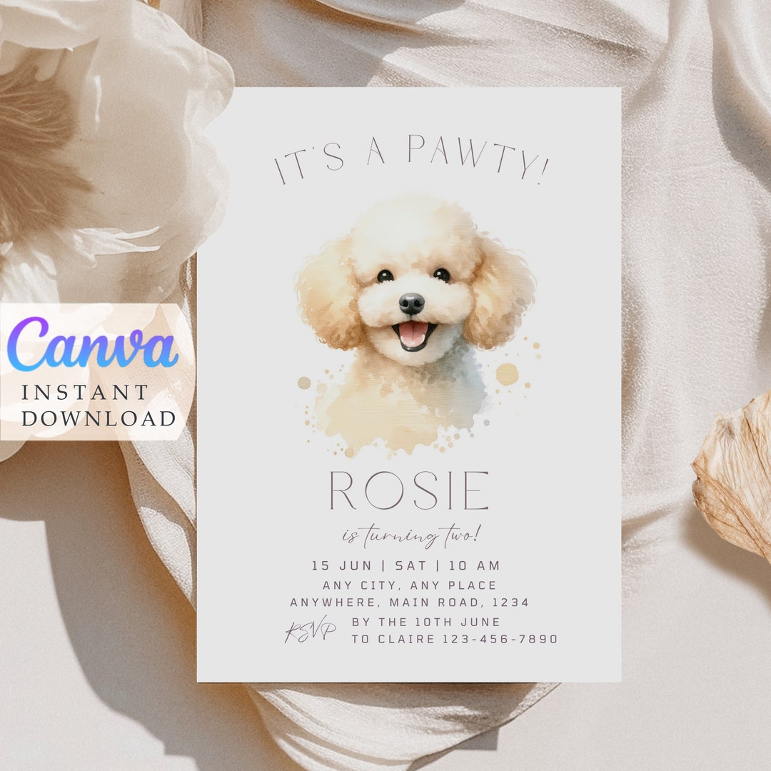 Cream Poodle Party Invite, French Poodle Party for Dogs, Elegant Dog ...