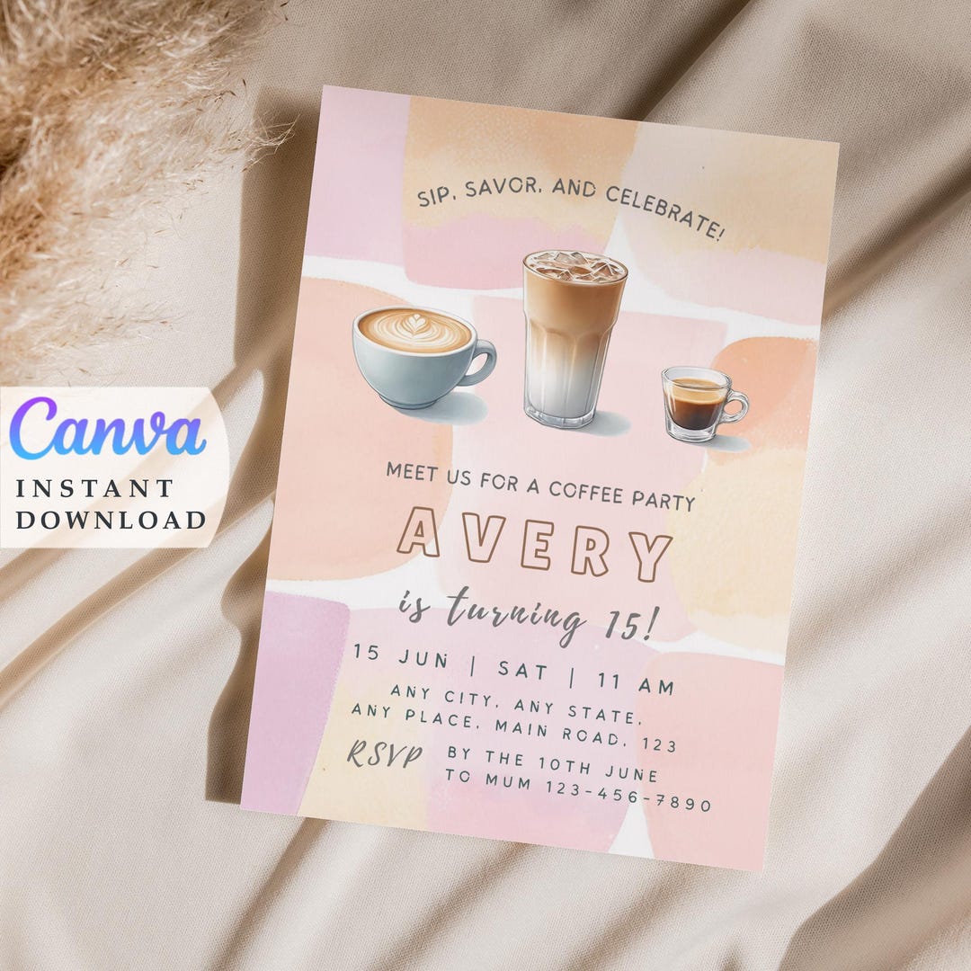 Latte Fun Invitation Coffee Birthday Invitation Instant Download ...