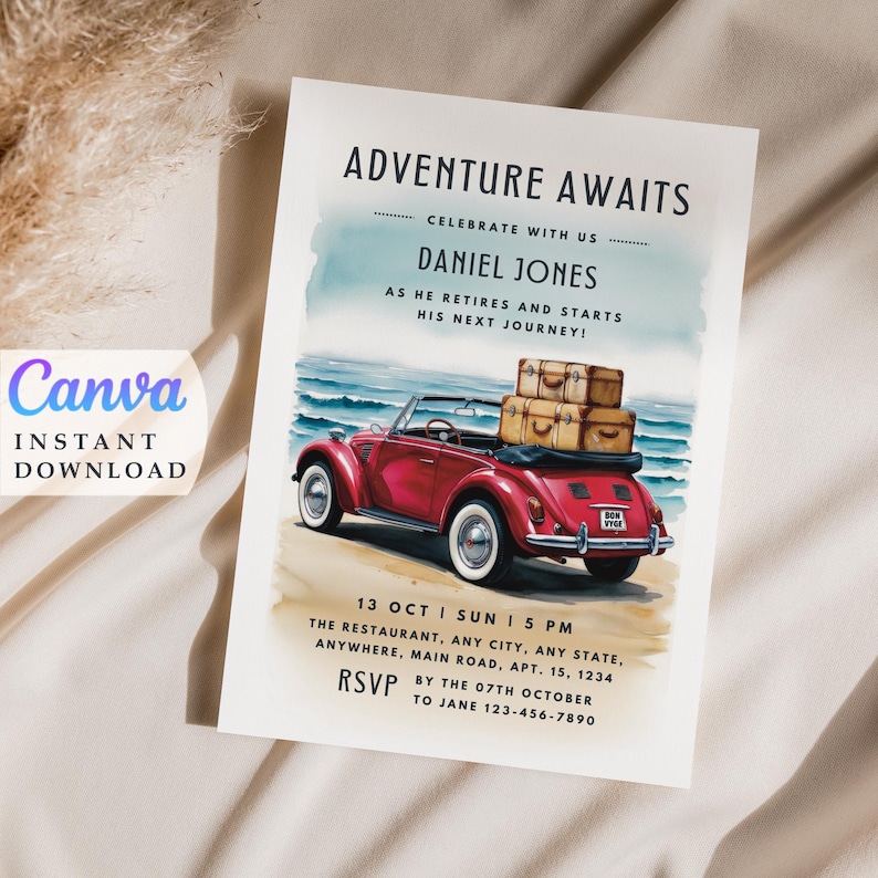Adventure Awaits Travel Retirement Party Editable Invitation Template ...