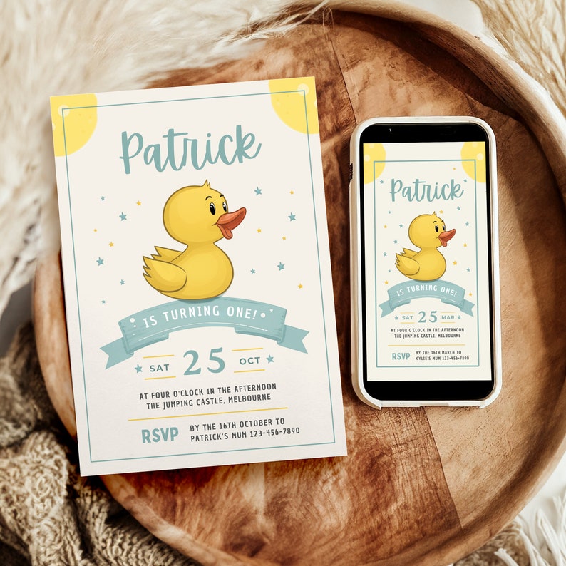 Rubber Duck Invite Duck First Birthday Party Printable Invitation ...