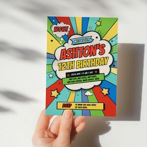Pop Art Invitation Boys 12th Birthday Party Comic Theme Party Cool Boys ...
