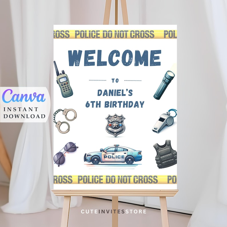 Police Birthday Welcome Sign: Editable Party Decor (instant Download ...