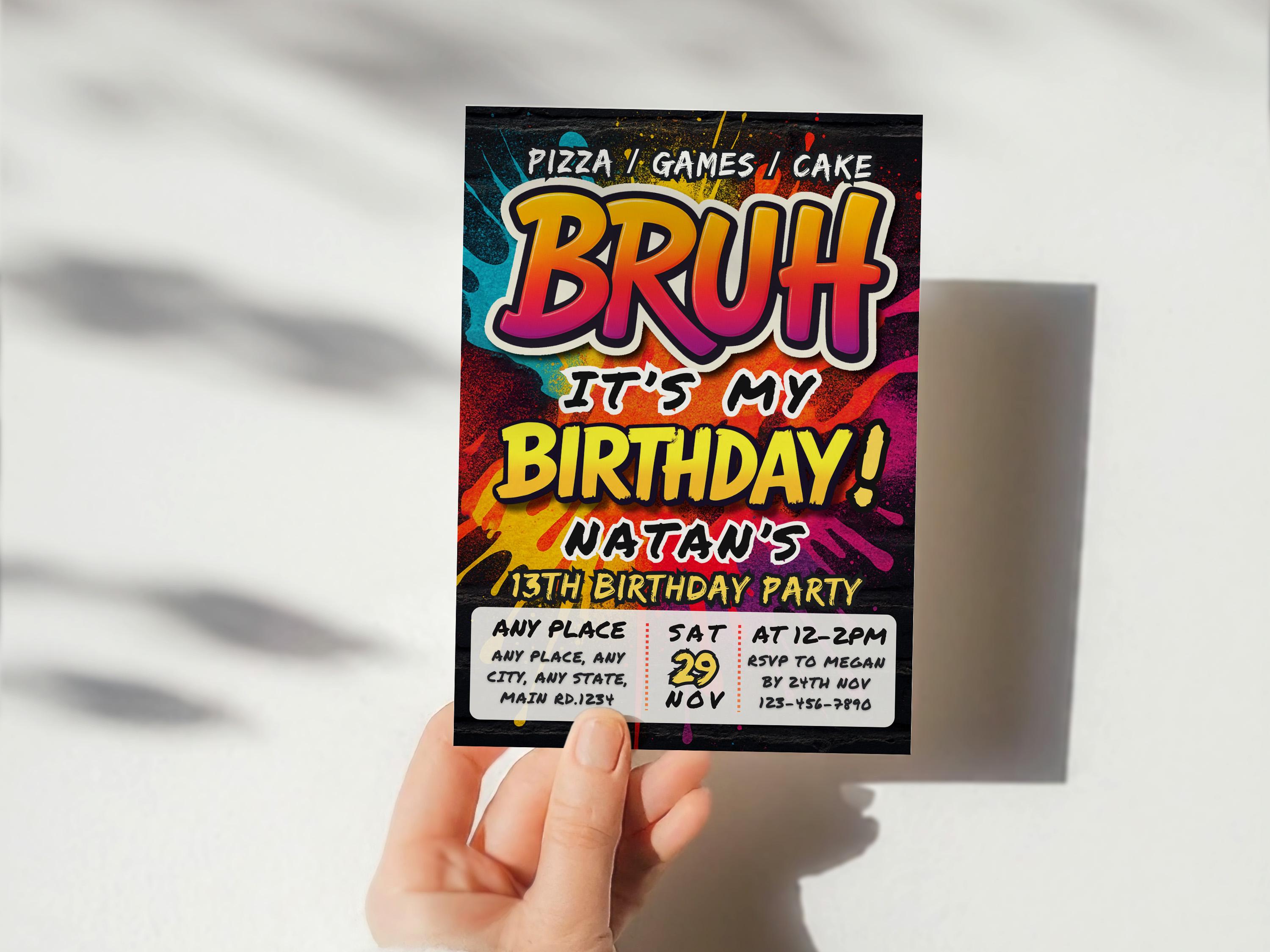 Bruh Graffiti Invite 13th Birthday: Editable Canva Template (digital ...