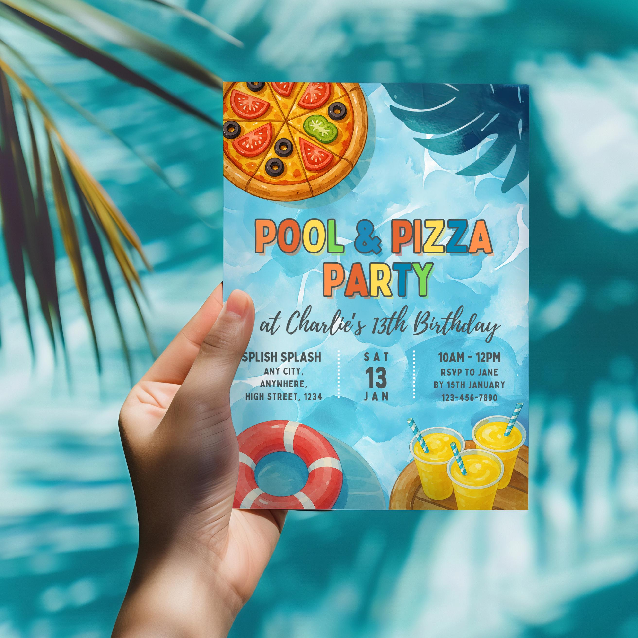 Pizza Pool Party Invitation: Editable Summer Birthday Template (digital ...