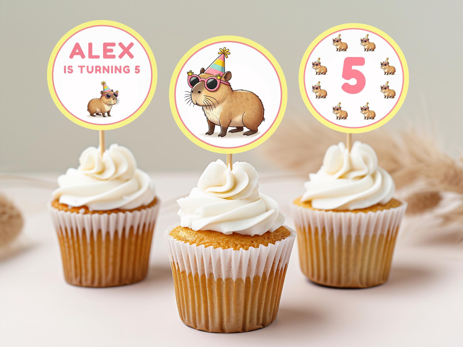 Capybara Birthday Printable Cupcake Toppers Capybara Theme Party Girl ...