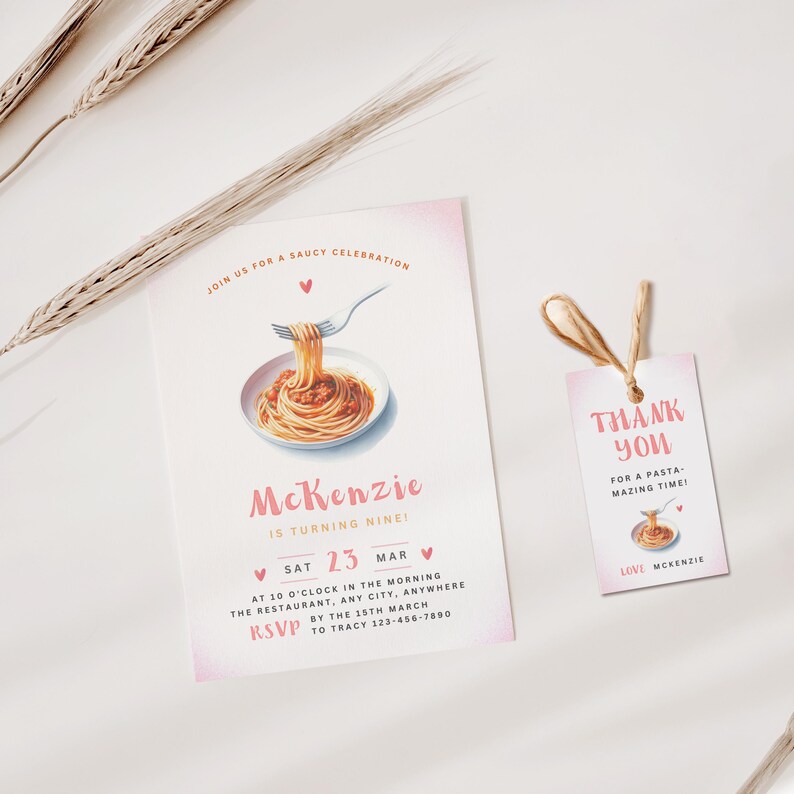Pasta Party Birthday - Printable Thank You Editable Favor Tag (instant ...