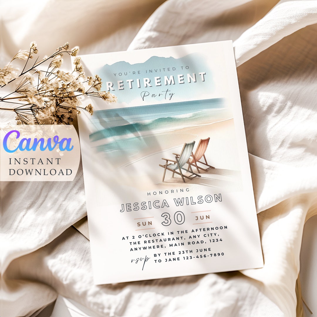 Beach Theme Retire Happy Retirement Digital Invite You Are Invited Time ...