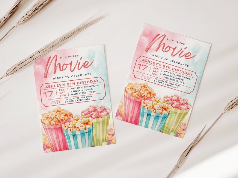 Movie Night Invite Popcorn Party Invite Family Movie Night Editable ...