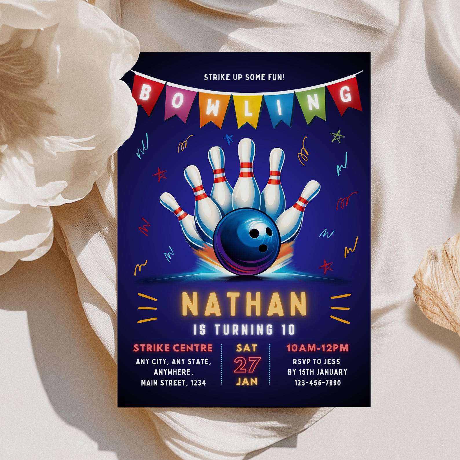Bowling Party Invite Digital Invitation | Strike up Some Fun | Kids ...