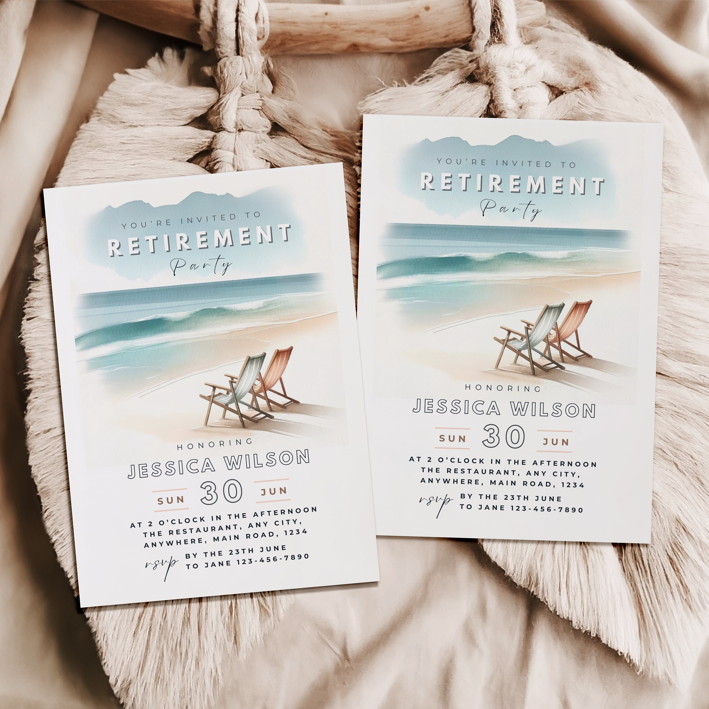 Beach Theme Retire Happy Retirement Digital Invite You Are Invited Time ...