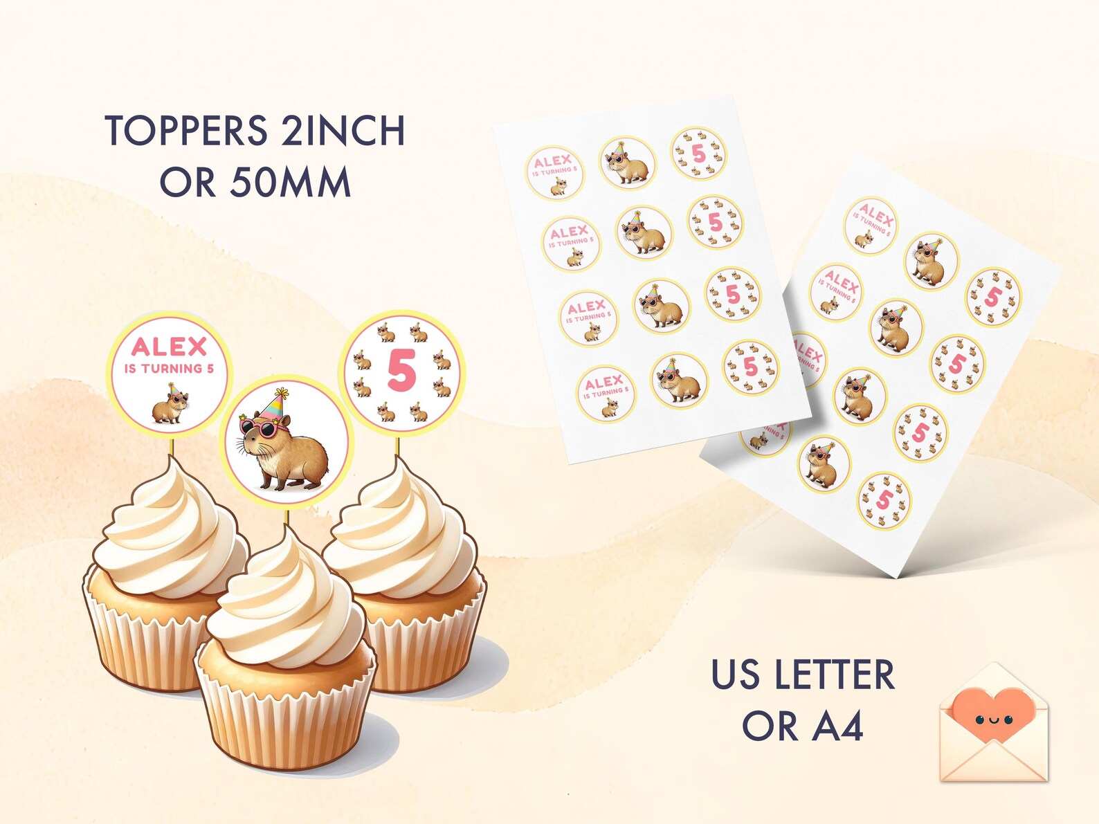 Capybara Birthday Printable Cupcake Toppers Capybara Theme Party Girl ...