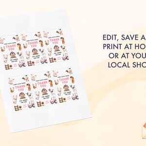 Farm Birthday Thank You Tags: Barnyard Party Favors (editable Template ...