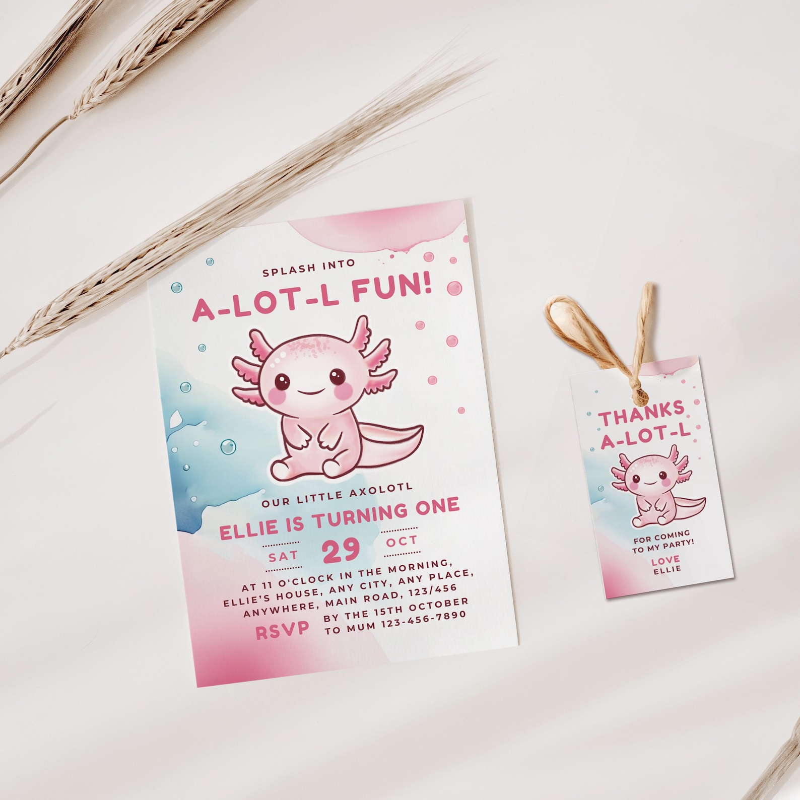 Cute Axolotl Party Favors Axolotl Gift Tag Birthday Girl Party Favor ...