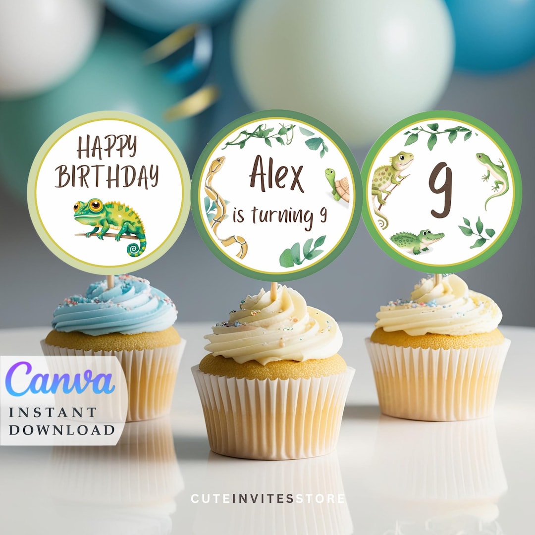 Reptile Cupcake Toppers: Snake, Lizard, Amphibian Party Decor (instant ...