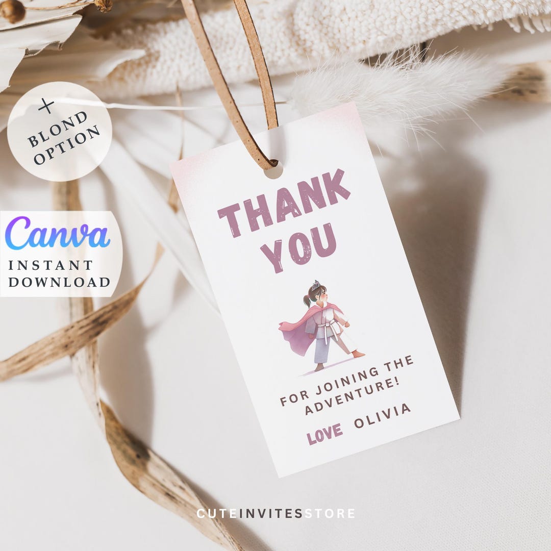 Warrior Girl Princess Karate Party Favors (instant Download Editable ...