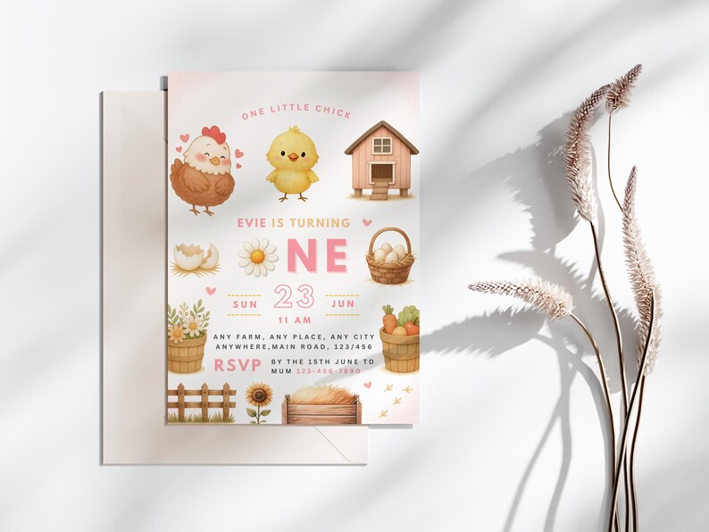 This Chick is One First Birthday Party Chicken Invite Instant Download ...