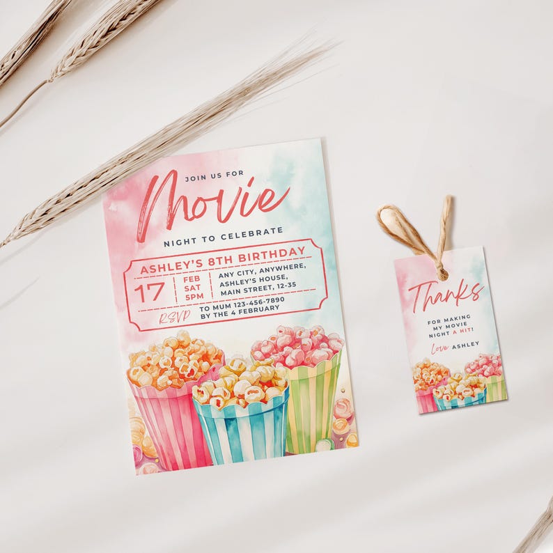 Movie Night Popcorn Favor Tags: Printable Gift Tags (instant Download ...