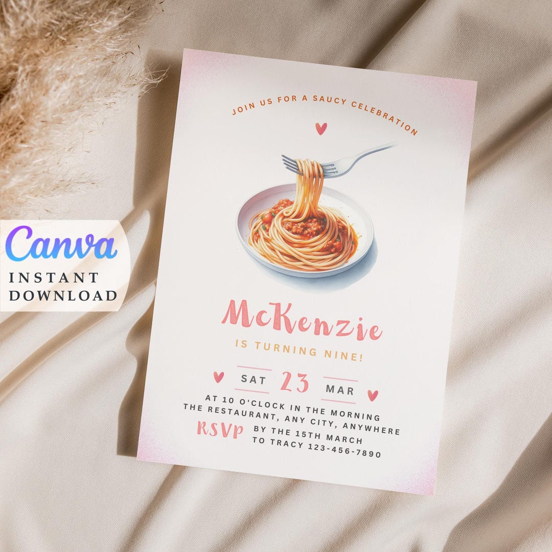 Spaghetti Birthday Invitation: Italian Pasta Party Invite (instant ...