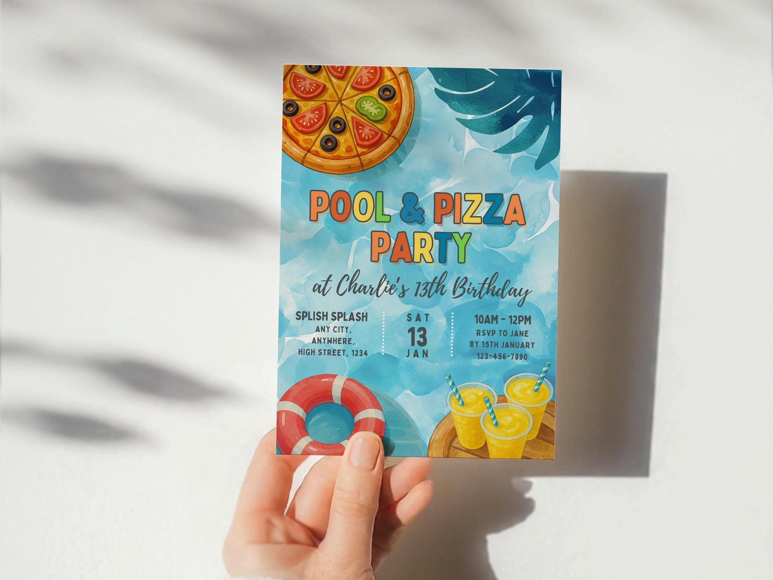Pizza Pool Party Invitation: Editable Summer Birthday Template (digital ...