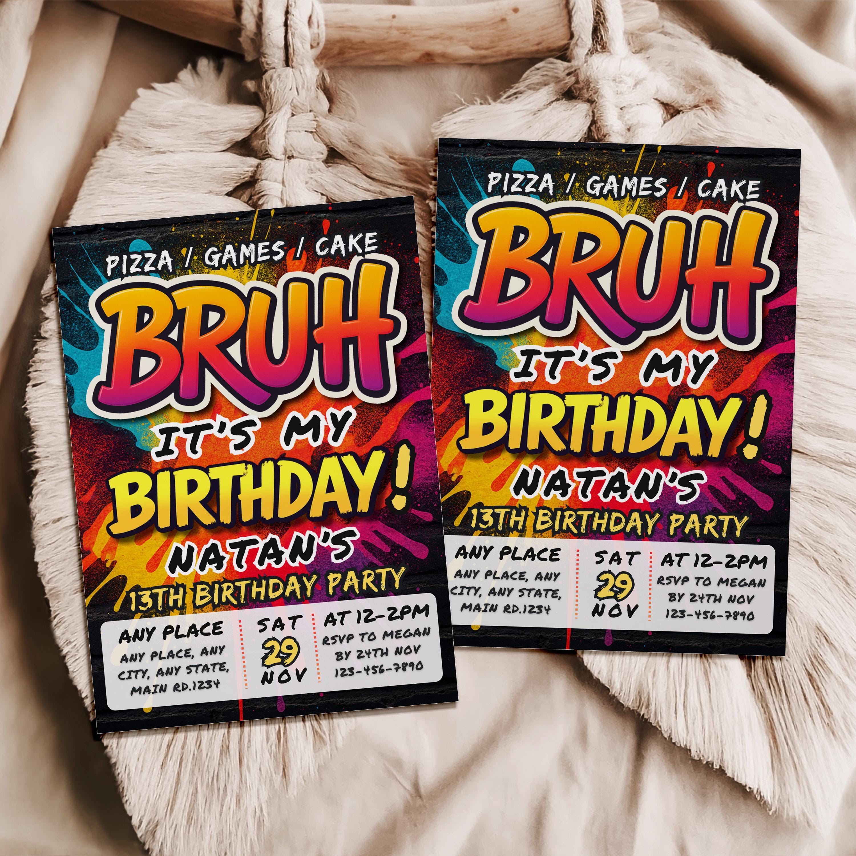 Bruh Graffiti Invite 13th Birthday: Editable Canva Template (digital ...