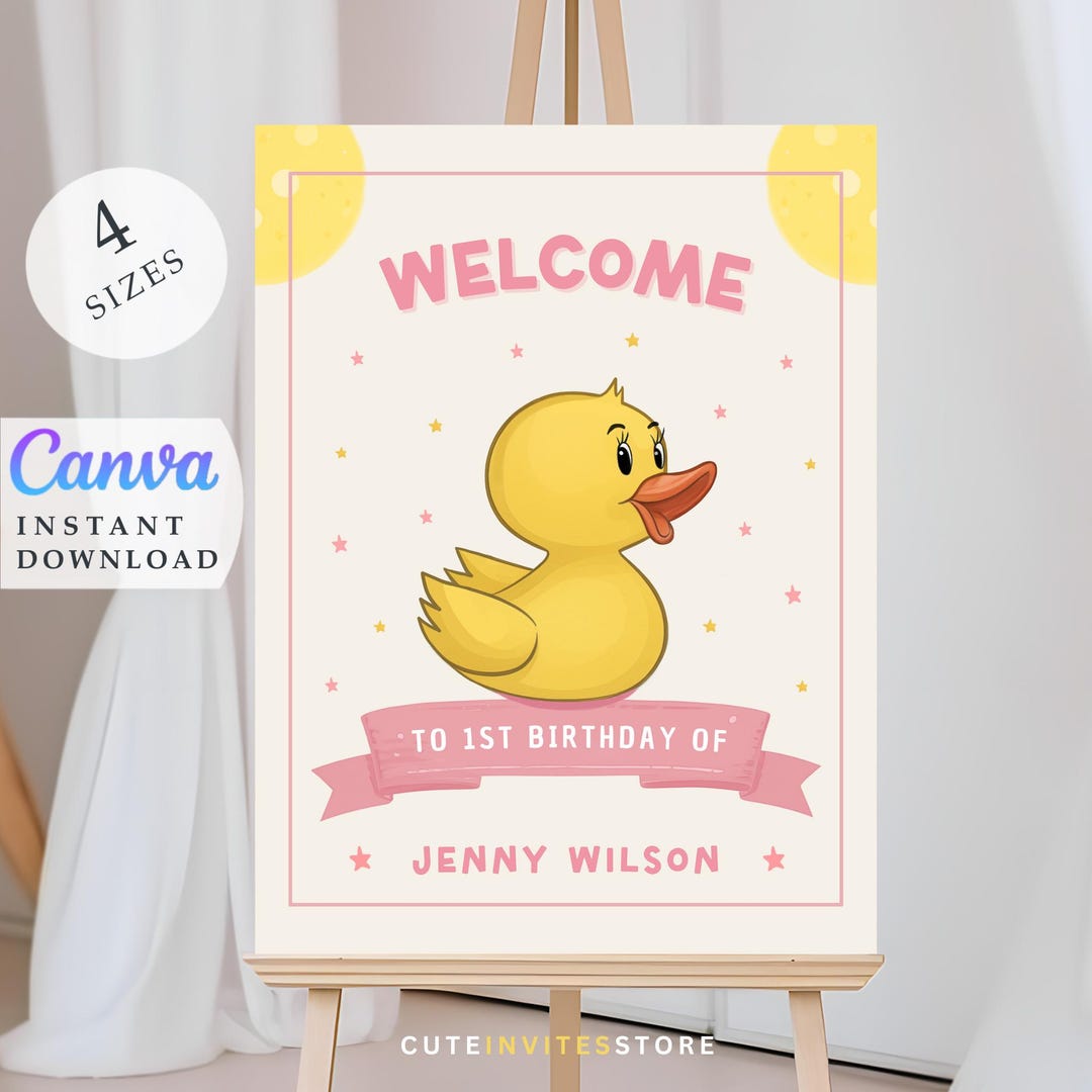 Pink Duck Welcome Sign Baby Girl Decor Custom Birthday Sign ...