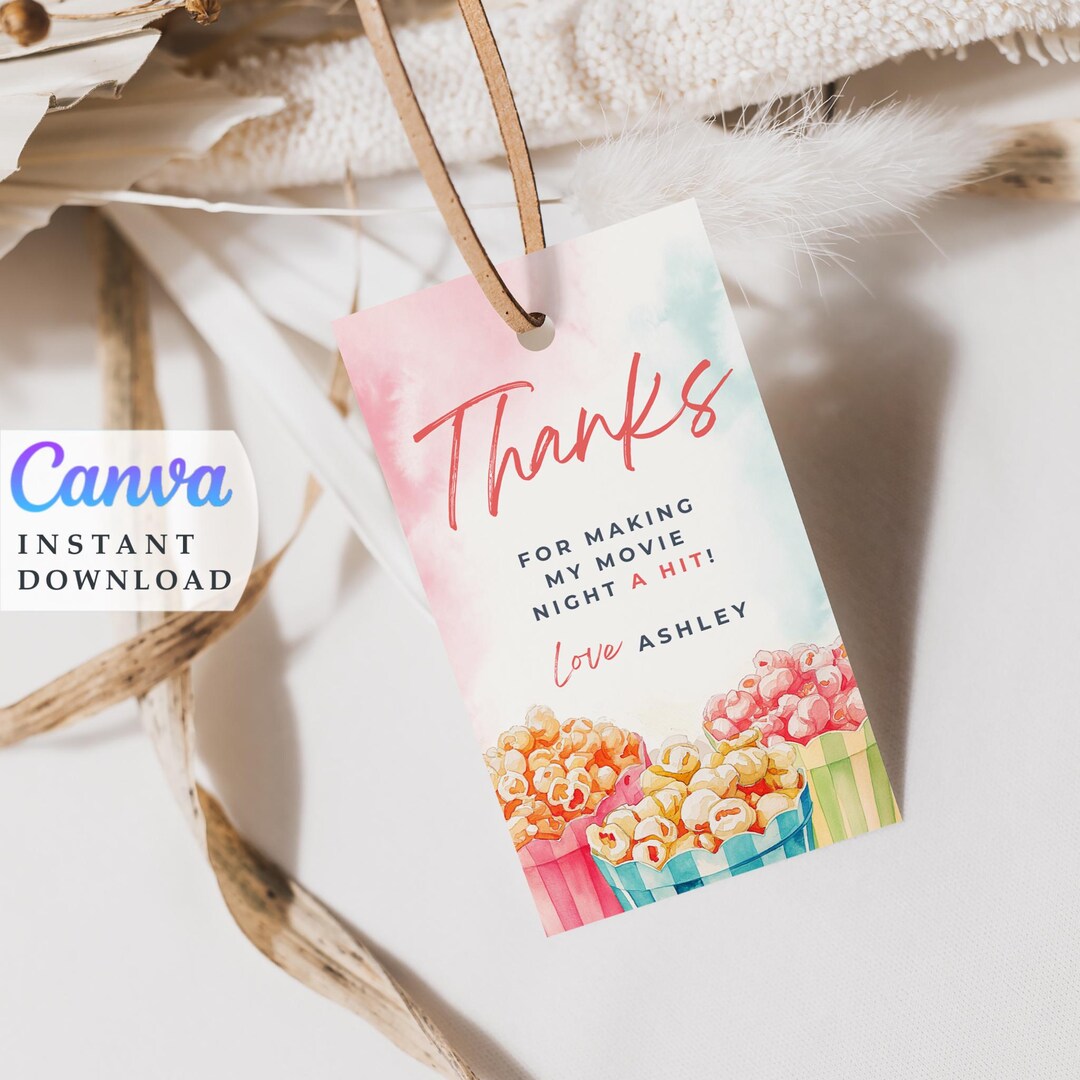 Movie Night Popcorn Favor Tags: Printable Gift Tags (instant Download ...