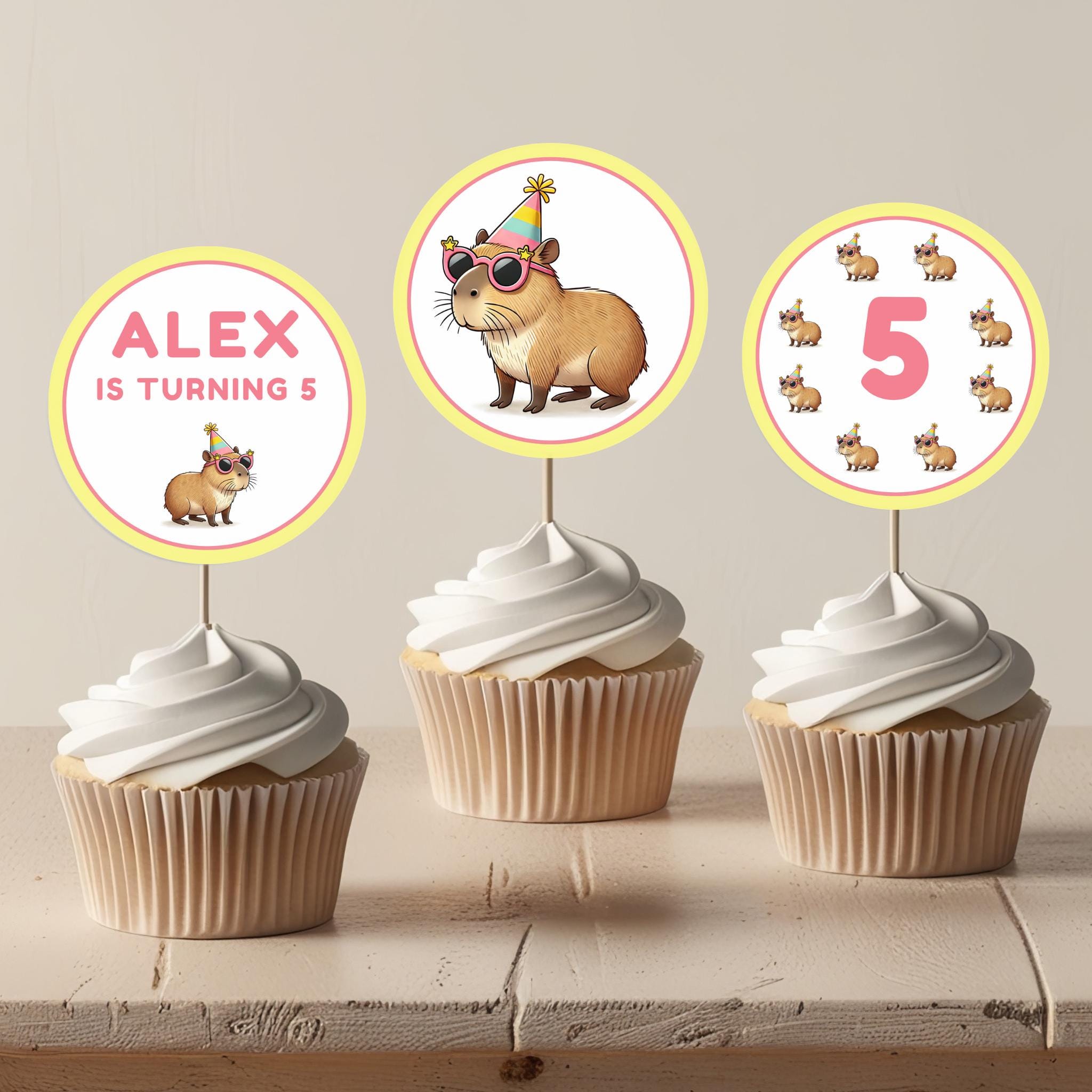 Capybara Birthday Printable Cupcake Toppers Capybara Theme Party Girl ...