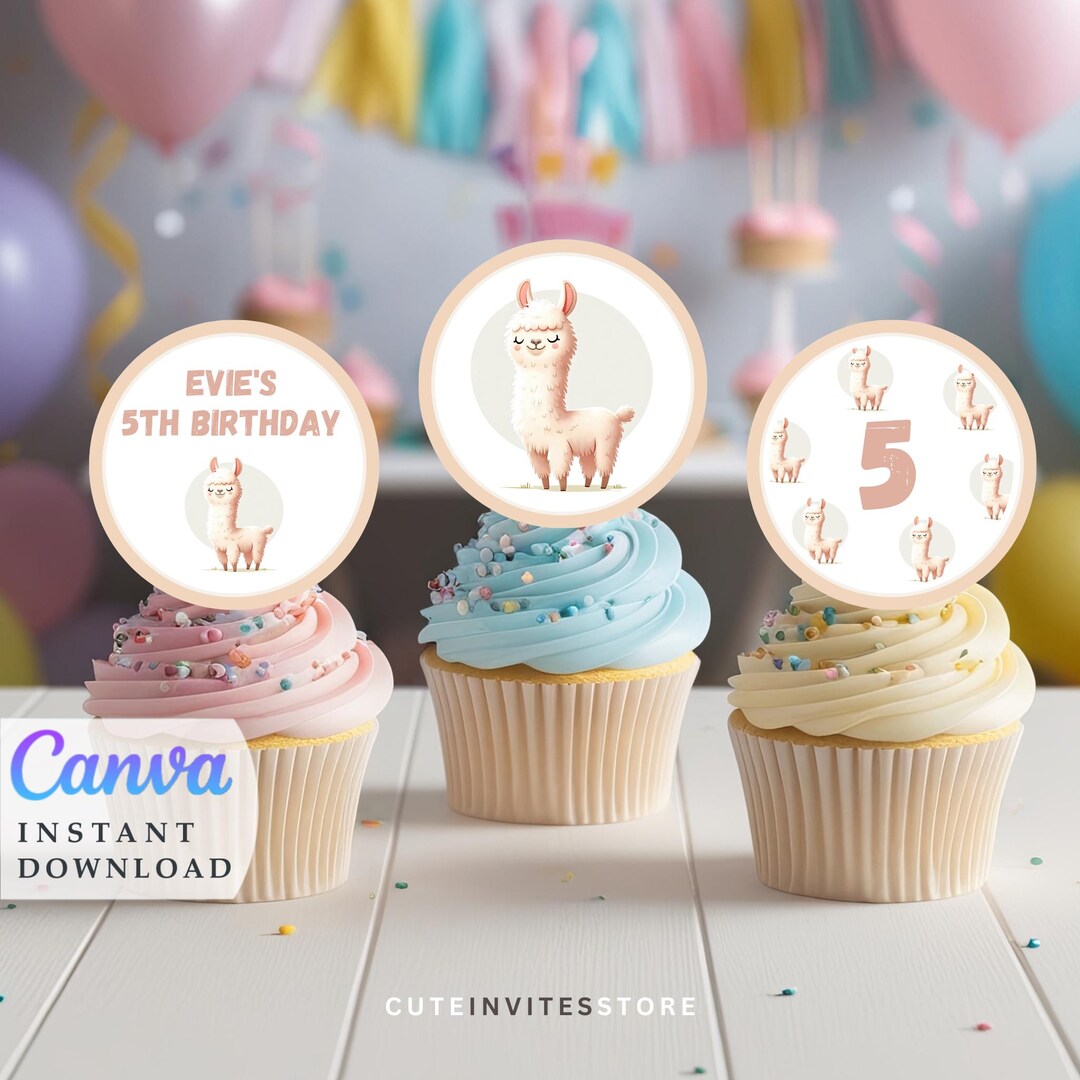 Fun Cupcake Toppers Llama Themed Party Cute Cupcakes Toppers Printable ...