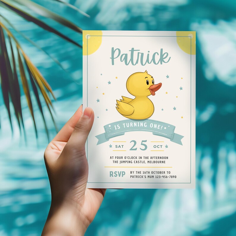 Rubber Duck Invite Duck First Birthday Party Printable Invitation ...